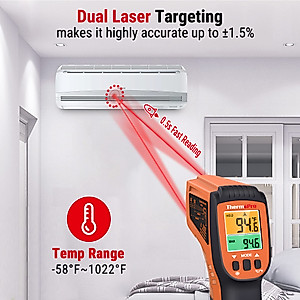 ThermoPro TP450 Dual Laser Temperature Gun for Cooking, Digital Infrared Thermometer for Pizza Oven Grill, Laser Thermometer Gun with Adjustable Emissivity Temp Gun -58℉to 1022℉(Not for Human)