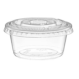 (3.25 oz - 100 Sets) Clear Diposable Plastic Portion Cups With Lids, Small Mini Containers For Portion Controll, Jello Shots, Meal Prep, Sauce Cups, Slime, Condiments, Medicine, Dressings,