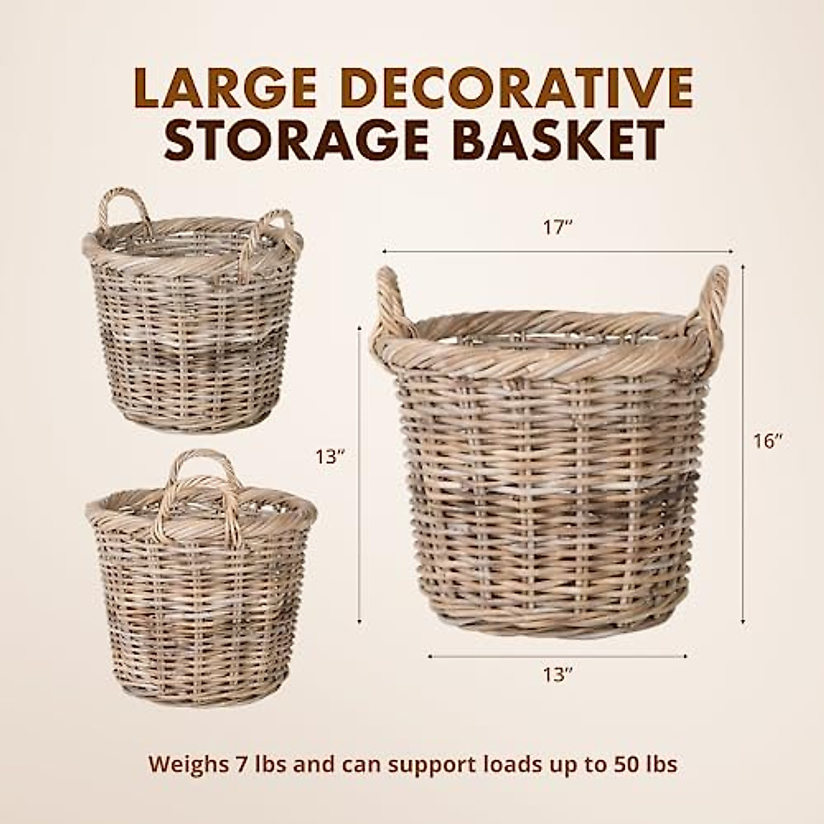 KOUBOO Rattan Round Basket & Planter, Handmade, Storage Basket, Planter Basket, Mudroom, Kids Room, Nursery, Home Essentials, Boho Decor