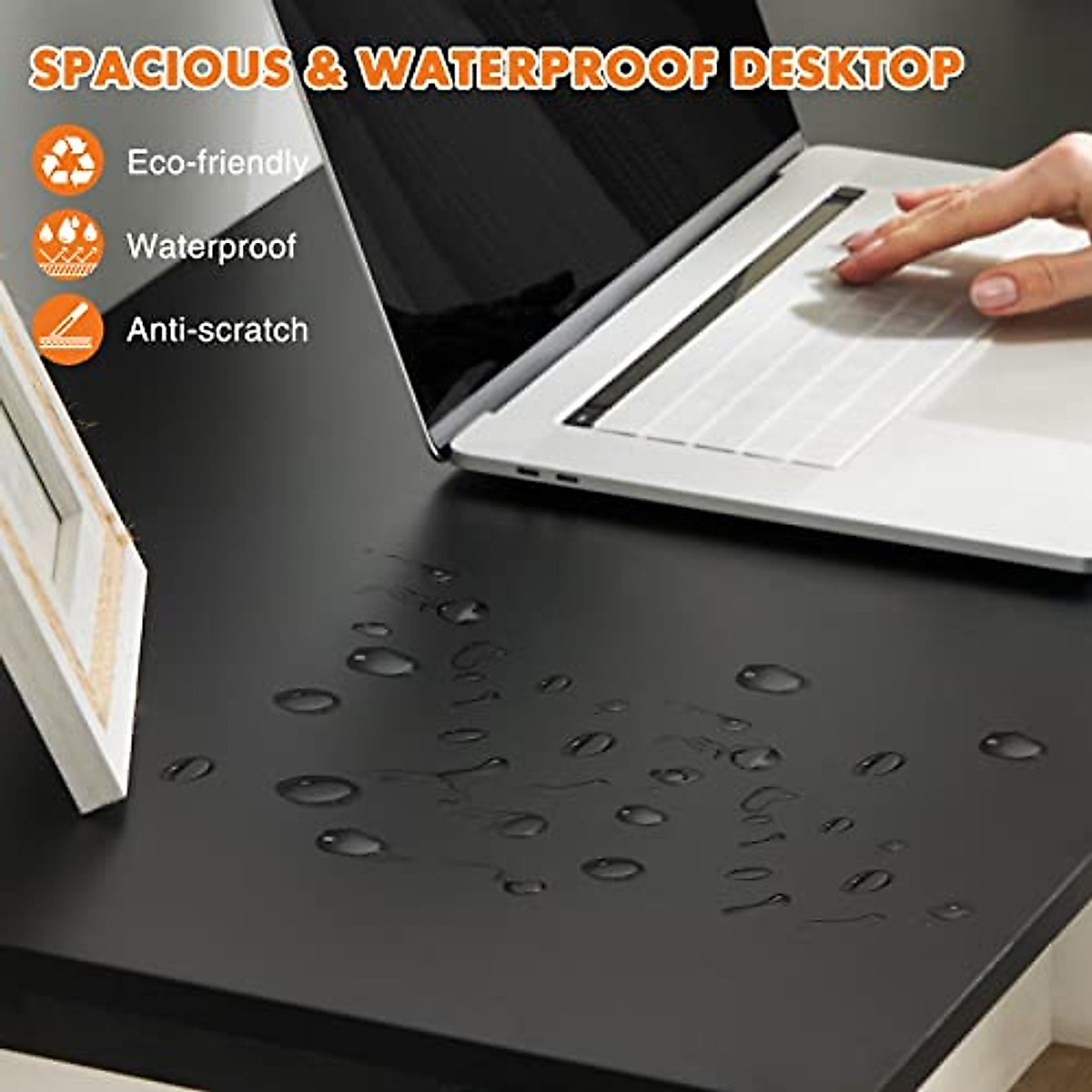 Sweetcrispy Computer Desk 47 Inch Home Office Desk Writing Desk Sturdy Gaming Desk Table Workstation, Work Desk with Storage Bag, Headphone Hook & Metal Frame, Black