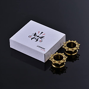 KUBOOZ Vintage Gold-plated Flower Ear Plugs Tunnels Gauges Stretcher Piercings Jewelry