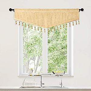 Double-Sided Chenille Window Curtains Tier for Kitchen Gold Ascot Valance for Living Room,Rod Pocket (52" W x 18" L,1 Panel)