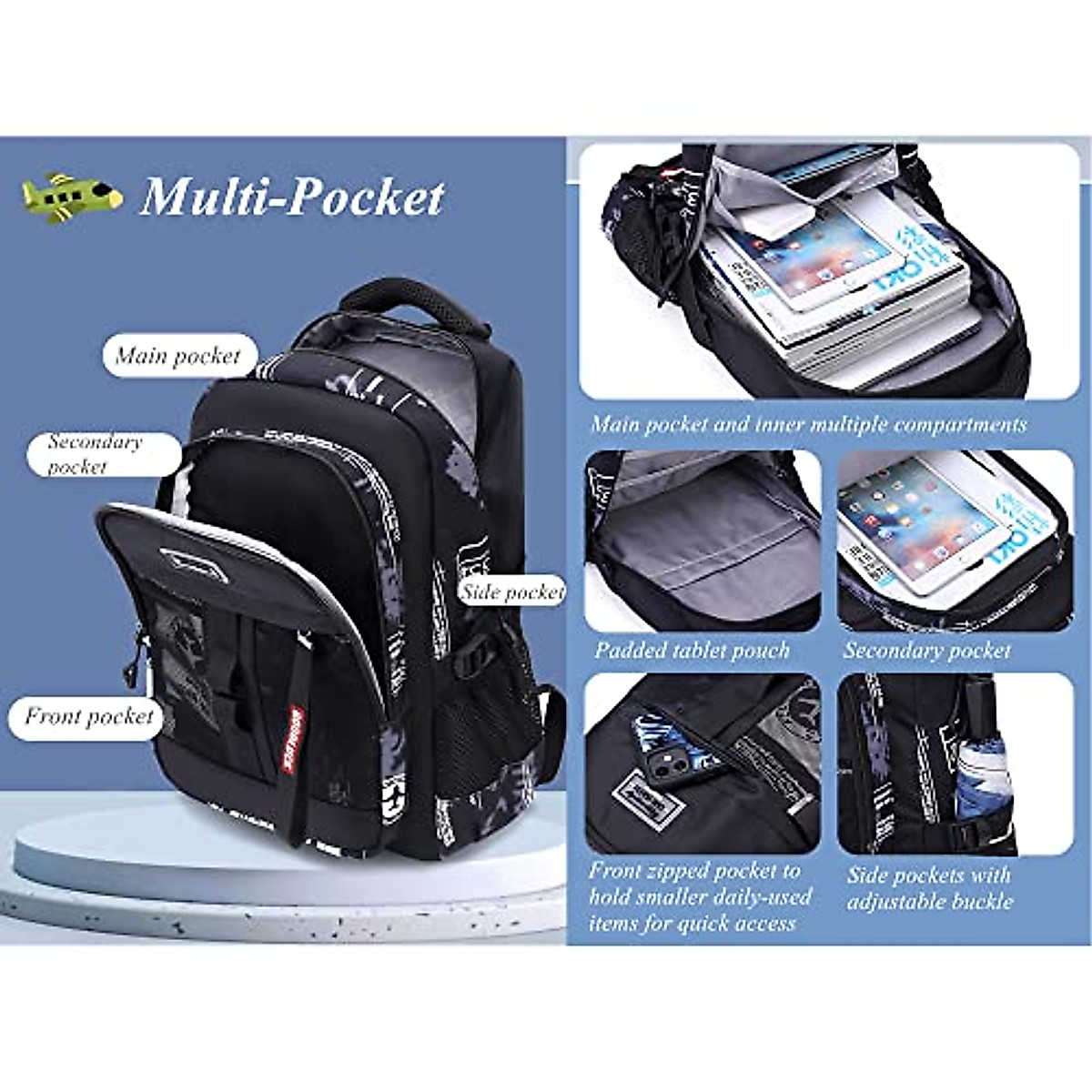 Camo Boys Rolling Backpacks for Kids School, Capacity Wheeled Bookbags Elementary School Bags Back Packs with 6 Wheels