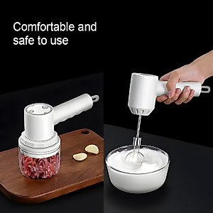 2 in 1 Multifunction Cordless Electric Food Processor & Hand Mixer For Meat, Spices, Fruits and Vegetable Chopper, USB Rechargeable, White