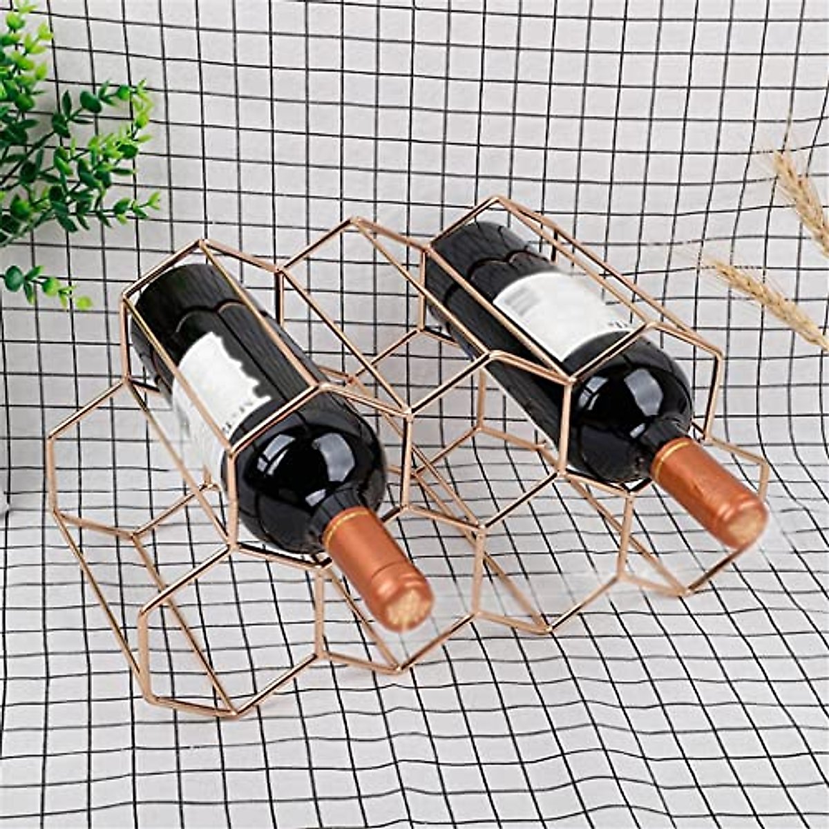 DOUBA Metal Honeycomb Wine Rack Wine Bottle Storage Desktop Wine Rack Hexagonal 9 Bottle Wine Rack Display (Color : E, Size