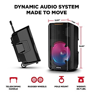 Ion Audio Trouper 300 - Battery Powered Portable Bluetooth Speaker with Rechargeable Battery, Multi-Channel Mixer and Lights (Renewed)