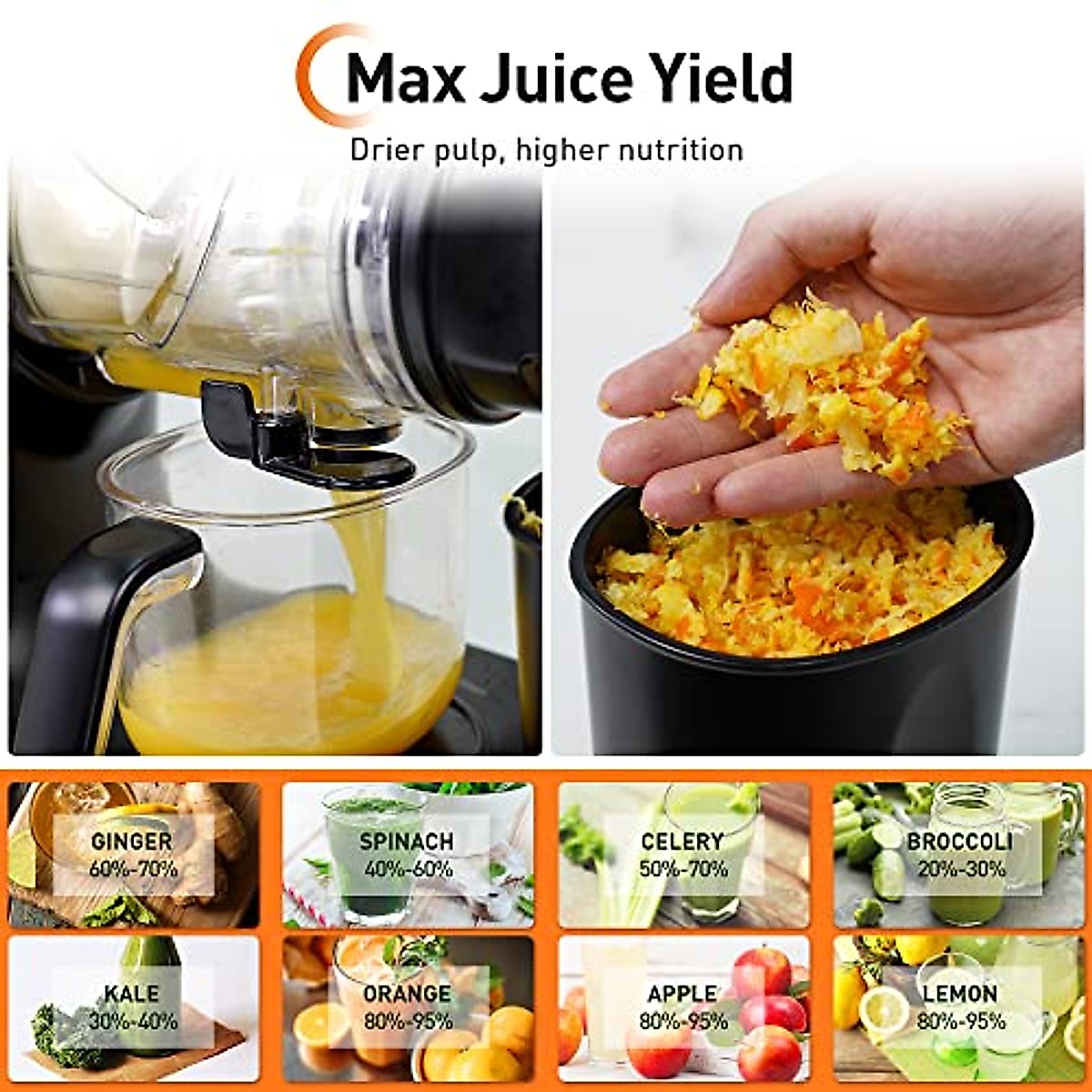 JOYOUNG Juicer Machines Ceramic Auger Juicer Masticating Juicer Higher Juice Yield, Slow Press Juicer 3 inches Large Feed Chute juicer masticating Easy to Clean