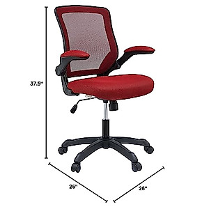 Modway Veer Office Chair with Mesh Back and Vinyl Seat With Flip-Up Arms in Red