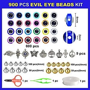 Redtwo 900 Pcs Evil Eye Beads Bracelet Making Kit, Friendship Evil Eye Bracelet Kit for Necklace Jewelry Making with Charms and Elastic Strings Gifts for Teen Girls Crafts for Girls Ages 8-12