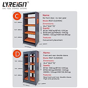 LYREIGN cat40 CNC Tool Rack CNC Tool Holder Storage cart CNC Tool Storage cabinets Large Capacity Tool cabinets CAT50-84CAP