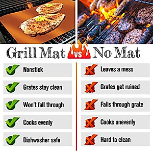 Gotham Steel Copper Grill Mats for Outdoor Grill Nonstick, Reusable BBQ Grill Mat and BBQ Mat for Grilling for Easy Cleanup, Food Safe and Easy to Use, Works on Coal and Gas Grill – 3 pack