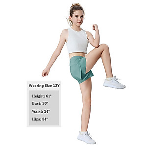 EXARUS Girls Athletic Shorts Running 2 in 1 Cheer Track Workout with Pockets Sports Dolphin for Kids Green 8Y