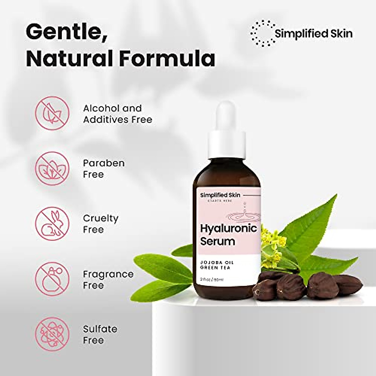 Hyaluronic Acid Serum for Face - Hydrating Serum with Jojoba Oil, Green Tea & Vitamin C - Deeply Moisturizing Hyaluronic Serum for Smooth, Plumping & Youthful Skin - Anti Aging Face Serum - 2 Fl Oz