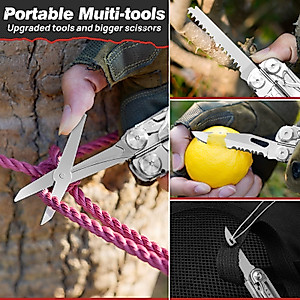 BIBURY Multitool Pliers BI2038B, 22-in-1 Stainless Steel Multi Tool with Flint, Window Breaker, Scissors, Back Clip, Folding Pocket Multifunctional Self-locking EDC Tool for Survival Camping Hiking