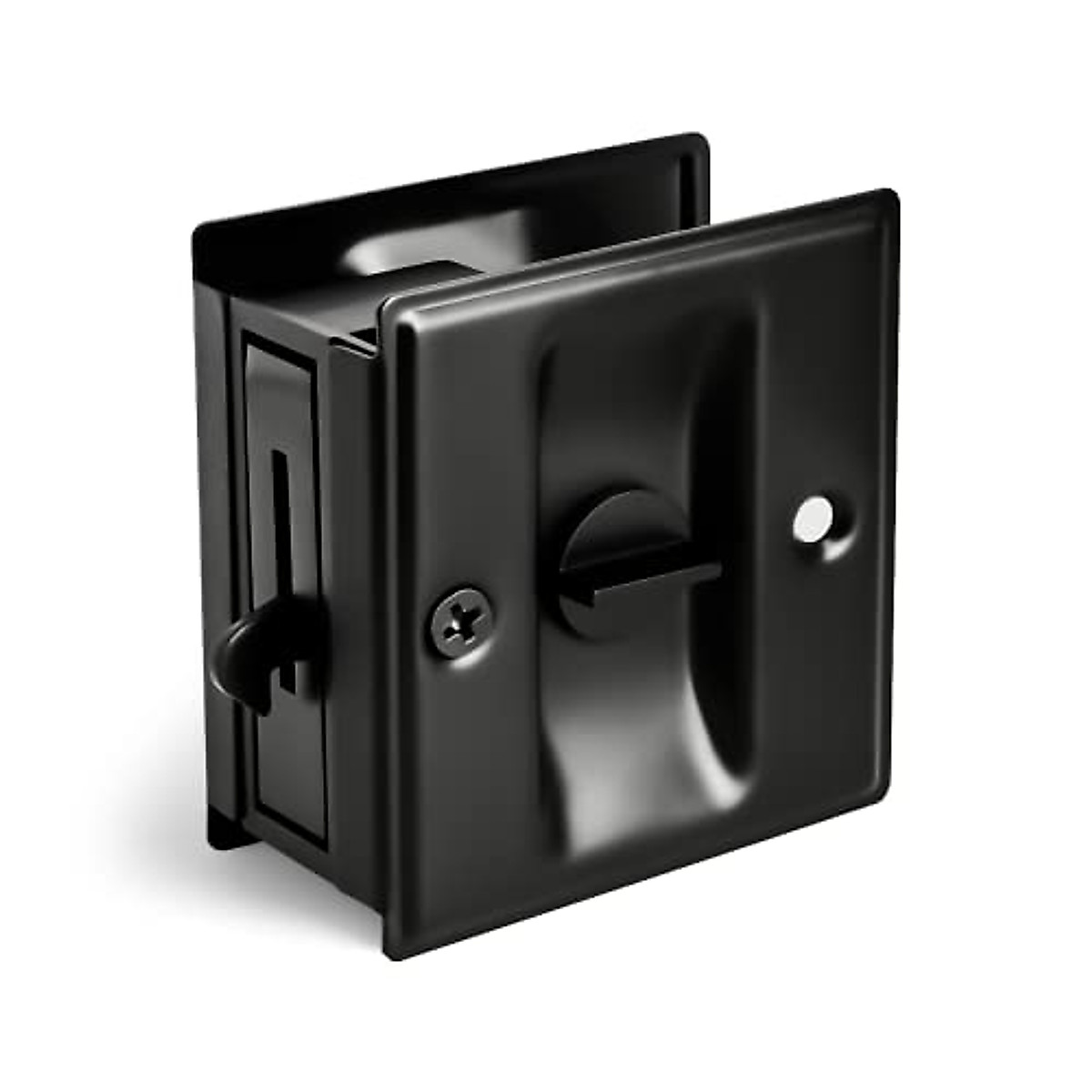 HOMOTEK Privacy Sliding Door Lock with Pull - Replace Old Or Damaged Pocket Locks Hardware Quickly and Easily, 2-3/4”x2-1/2”, for 1-3/8” Thickness Door, Black