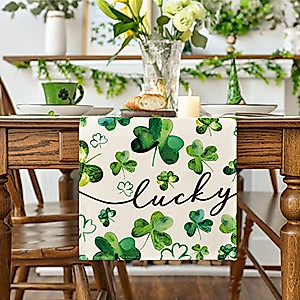 Artoid Mode Shamrock Lucky St. Patrick's Day Table Runner, Spring Holiday Kitchen Dining Table Decor for Indoor Outdoor Home Party Decor 13 x 72 Inch