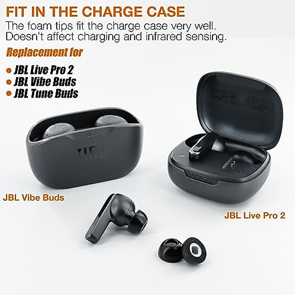 Memory Foam Eartips Replacement for JBL Live Pro TWS 2 & JBL Vibe Buds & JBL Tune Buds Earphone Earpad by TENNMAK