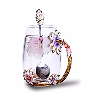 Glass Tea Cup,Glass Coffee Mugs,10.8oz /Blue Glass Coffee Cups for Wife Women Grandma Mom Girl Teacher Friend