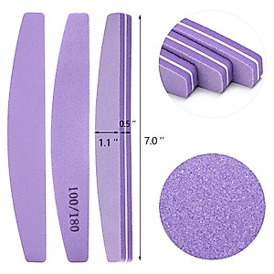 20 Pack Nail Buffer 100/180 Grit Washable Double Sided Nail Sanding Block File for Acrylic Natural Gel Nails, Purple