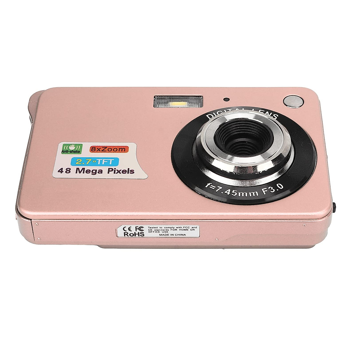 Digital Camera, Builtin 4K Antishake Rechargeable Compact Camera with Fill Light for Photography (Pink)