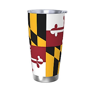 THLKLDKSZX Flag Of Maryland 20oz Tumbler With Lid And Straw,Spill-Proof Thermal Cup,Travel Coffee Mug,Stainless Steel Double Wall Vacuum Insulated Car Tumbler,Fits Most Car Cupholders,Hot & Cold
