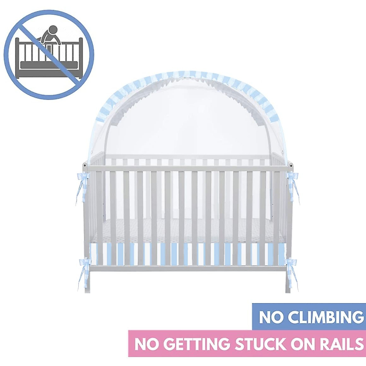 Baby Safety Pop up Crib Tent | Premium Crib Net to Keep Baby from Climbing Out | Upgraded Mesh Fabric | Protect Your Baby from Falls | Unisex Infant Crib Tent (Blue)