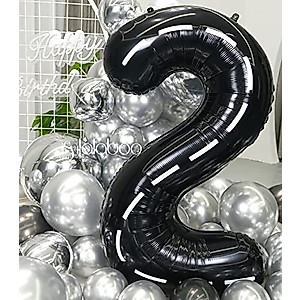 SULALABOO 40 Inch Black 2 Balloon Number Large Helium Number Balloons 0-9 Giant Digital 2nd Foil Mylar Big Party Balloon for Boy or Girl Birthday Party Anniversary Decorations