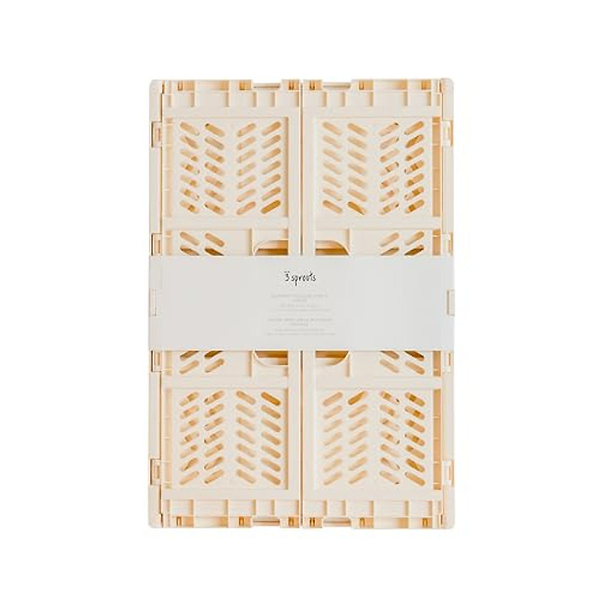 3 Sprouts Recycled Plastic Collapsible Crate - Stackable Folding Storage Crate for Organization for Adults & Kids - Foldable Plastic Crate - Large - Cream