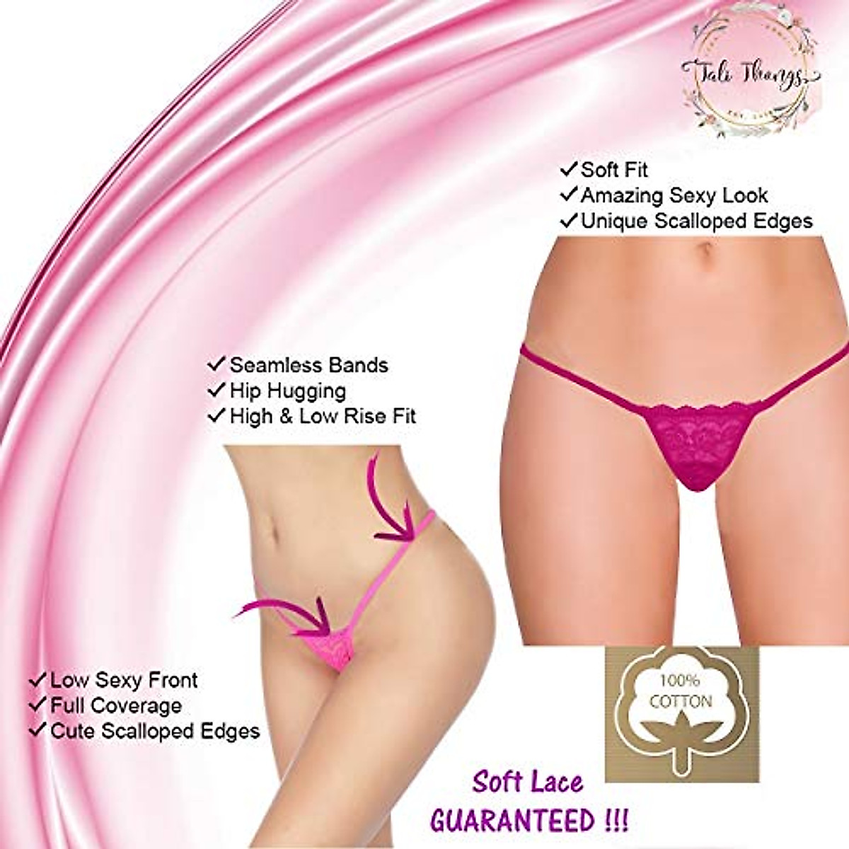 Low Rise Medium Thongs Women's Sexy Lace Thong T Back Cotton G-String Panties