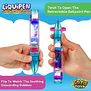 YoYa Toys Liquipen - Liquid Motion Bubbler Pens Sensory Toy (3 Pack) - Writes Like a Regular Pen - Colorful Liquid Timer Pens Great for Stress and Anxiety Relief - Cool Fidget Toys for Kids and Adults