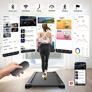 Walking Pad Treadmill with APP, 3 in 1 Under Desk Treadmill, 2.5HP Low Noise Walking Vibration Pad with Remote Control,Portable Treadmill for Home Office, Red