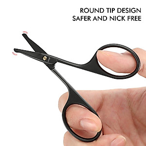 LIVINGO 4.5 inches Beard & Mustache Scissors for Men, Professional Rounded Tip Safety Sharp Stainless Steel Small Beauty Facial Nose Hair Trimming Shears Kit with Mini Comb and Leather Case