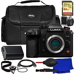 Ultimaxx Starter Accessory Bundle + Panasonic Lumix GH6 Mirrorless Camera (Body Only) + SanDisk 64GB Extreme Memory Card, Spare Battery (2800 mAh), Water-Resistant Gadget Bag & More (18pc Bundle)