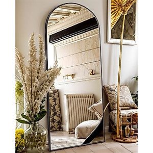 Antok Arched Full Length Mirror, 64"x21" Arched Floor Mirror, Glassless Mirror Full Length with Stand, Floor Mirror Freestanding, Wall Mounted Mirror for Bedroom Living Room, Black