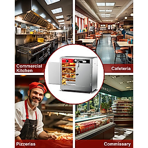 PYY Hot Box Food Warmer - 4 Tier Commercial Catering Warming Cabinet for Pizza Pretzel, Electric Countertop Heating Machine for Restaurant, Stainless Steel Dual Door with Water Tray and Thermometer