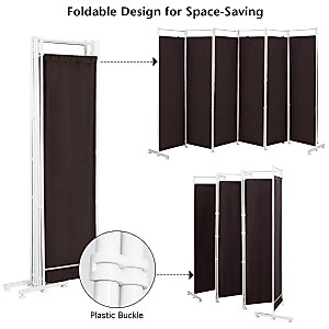 Giantex 6 Panel Room Divider, 6 Ft Folding Screen for Privacy with Steel Support Base, Lightweight Portable Room Dividers and Folding Privacy Screens, Brown