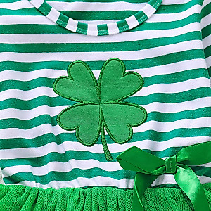 St Patricks Day Outfits Toddler Baby Girls Clover Dress Striped Long Sleeve Mesh Tutu Skirts with Headband 2PCS Set (Green, 3-4 Years)