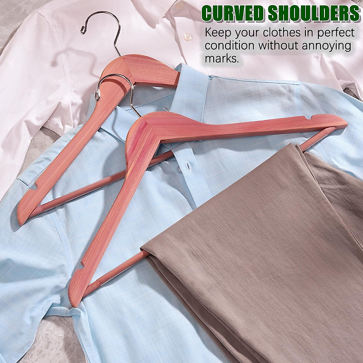 Amber Home 16 Pack American Red Cedar Hangers, Smooth Finish Wood Coat Hangers for Suit Shirt, Aromatic Cedar Clothes Hangers with Swivel Hook & Notches for Dress, Jacket, Pants (Cedar,16)