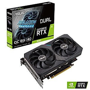 ASUS Dual NVIDIA GeForce RTX 3050 OC Edition Gaming Graphics Card - PCIe 4.0, 8GB GDDR6 Memory, HDMI 2.1, DisplayPort 1.4a, 2-Slot, Axial-tech Fan Design, 0dB Technology, Steel Bracket