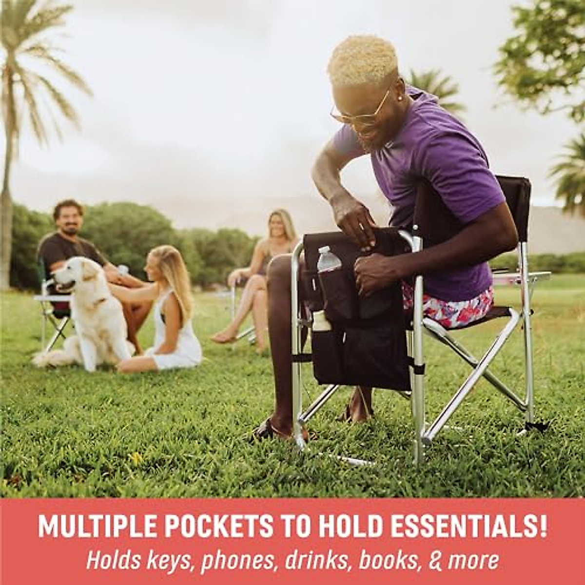 ONIVA - a Picnic Time brand - Sports Chair with Side Table, Beach Chair, Camp Chair for Adults, (Red)