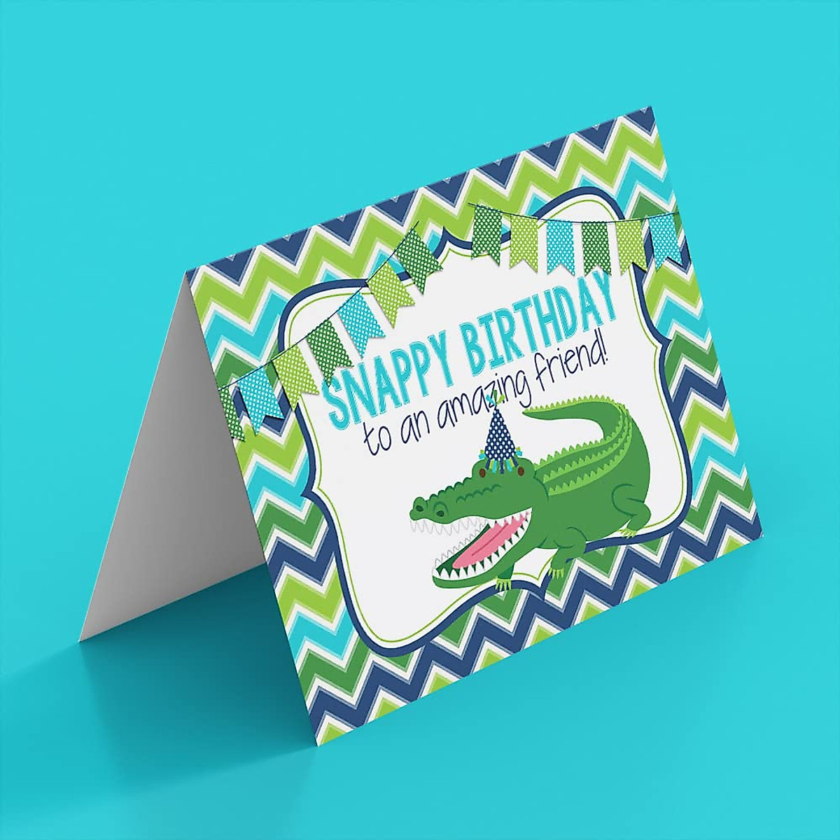 Snappy Birthday Alligator Themed Birthday Pun Themed Single (1) All Occasion Blank Birthday Card To Send To Friends & Family, 4"x 6" (when folded) Fill In Greeting Note Card by AmandaCreation