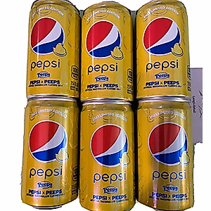 Pepsi Peeps Drink, Pack of 6, Bundled with Langs Recipe Card, Yellow Peeps Pepsi Soda, Yellow Peeps Drink, Marshmallow Flavored Cola, Limited Edition, Easter Peeps Drink, Easter Pepsi, Six Mini Cans 7.5oz each, Pepsi Peeps