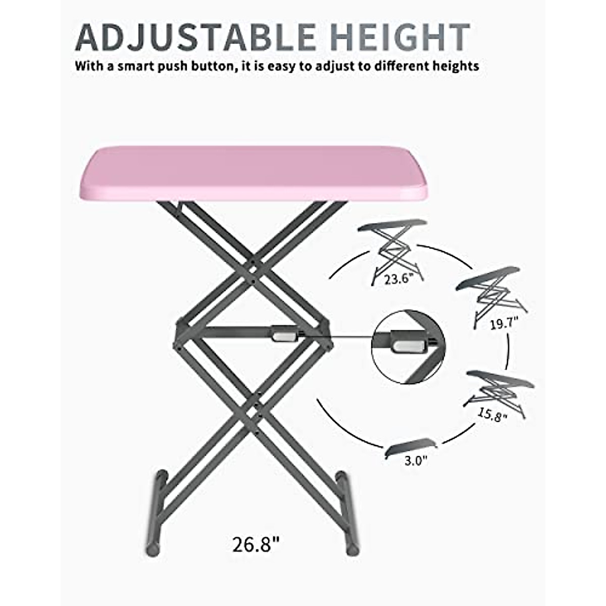 SOUNDANCE Small Folding Table, Adjustable TV Tray, Portable Dinner Table, Lightweight, Zero Assembly, Easy to Fold and Storage, Sturdy Desk for Home Garden Office Indoor Outdoor Use, Pink