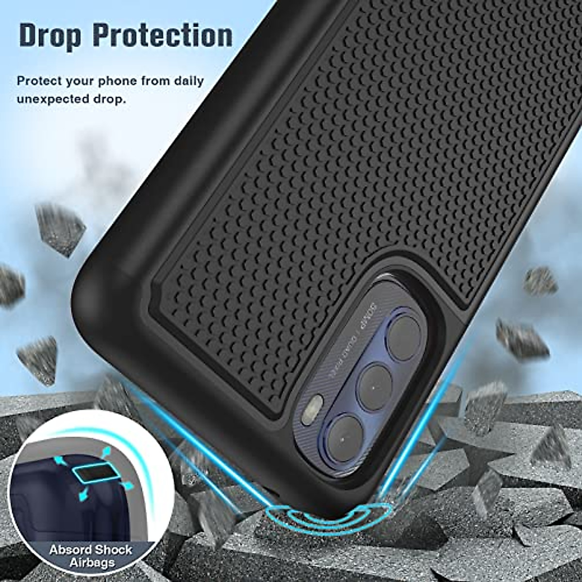 BNIUT for Motorola Moto G-Stylus 2022 Case: Dual Layer Protective Heavy Duty Cell Phone Cover Shockproof Rugged with Non Slip Textured Back - Military Protection Bumper Tough (Black Matte)