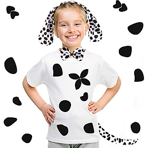 WILLBOND Dalmatian Dog Ear Headband, Bow Tie, Tail Set with 4 Sheets Adhesive Felt Circles Felt Pads for Halloween DIY Projects Costume Party Decorations Supplies