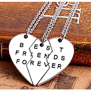 Fusicase Jewelry Necklaces Best Friend Forever BFF Metal Split Heart Necklaces Couples Three Part Necklaces