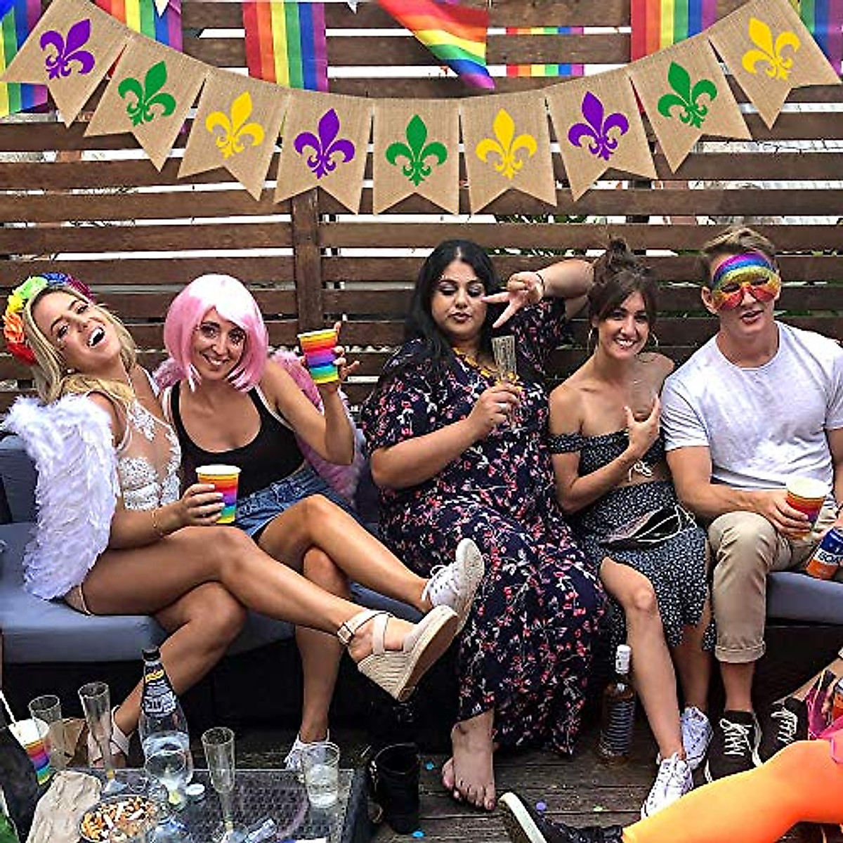 SWYOUN Burlap Mardi Gras Banner New Orleans Party Mantel Fireplace Garland Decoration Supplies