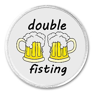 A&T Designs Double Fisting 3" Sew On Patch Drinking Beer x2
