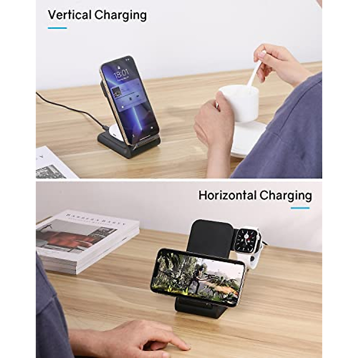 Wireless Charging Station for Multiple Device Apple - 3 in 1 Wireless Charger Stand Dock for Apple Watch 7/SE/ 6/5/4/3/2, Airpods 3/2/Pro, iPhone 13 Pro/13/12Pro/12/11 Certified Phones