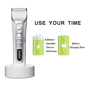 Codos Professional Hair Clipper for Hair Salon and Men Quiet Barber Clippers Cordless Haircut kit Electric Cermanic Hair Clippers(Silvery White)